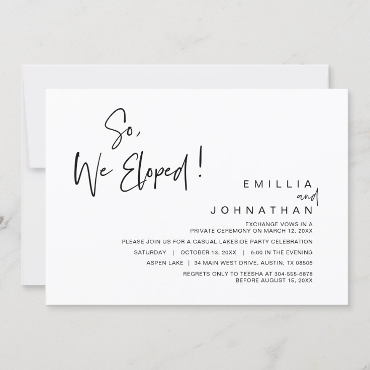 So, We Eloped, Wedding Elopement Party Invitation | Zazzle