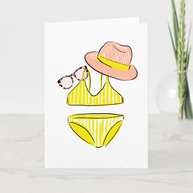 Soak up the Sun - Yellow Swimsuit Card | Zazzle