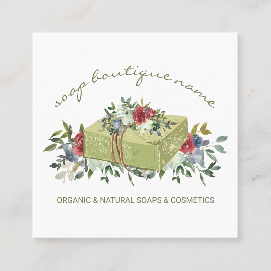 Soap Boutique Green traditional Square Business Card | Zazzle