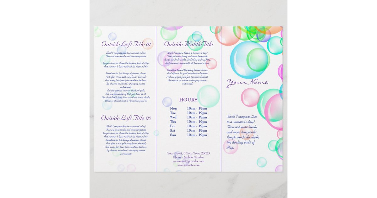 Soap Bubbles Trifold Brochure - Paper Sheet | Zazzle