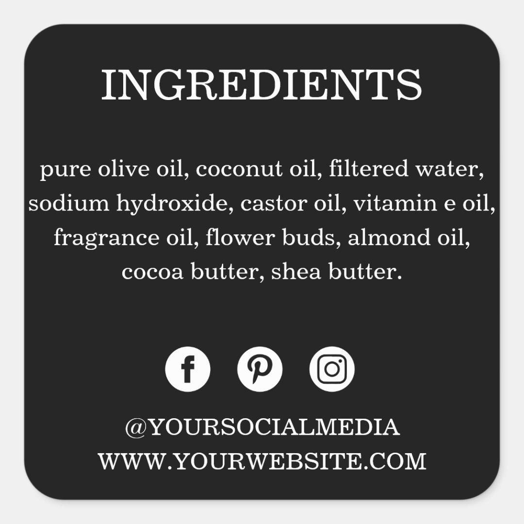 Soap Ingredient List Product Label | Zazzle