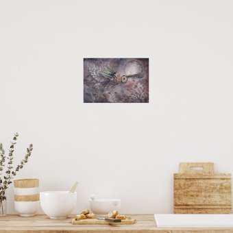 Soaring Fairy and Owl Fantasy Art Poster | Zazzle