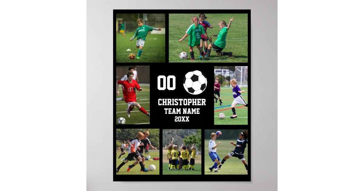 Soccer 7 photo collage team name poster | Zazzle
