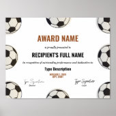 Soccer award certificate, best player recognition poster | Zazzle