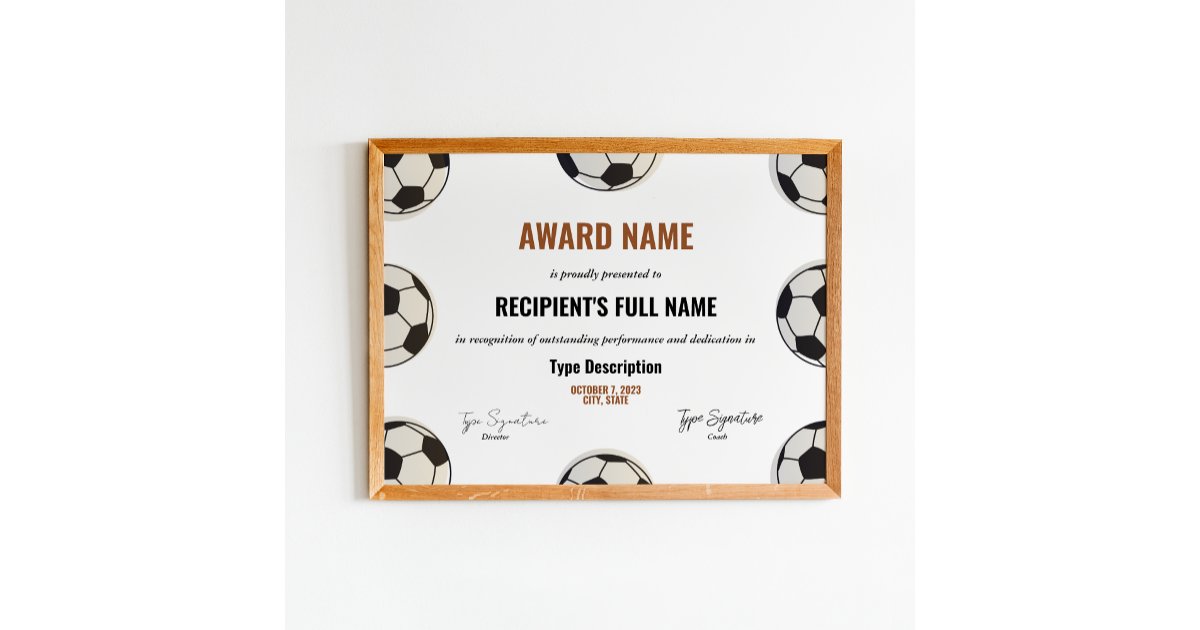 Soccer award certificate, best player recognition poster | Zazzle