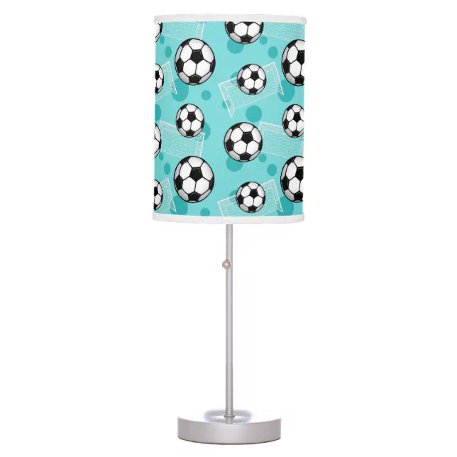 Soccer Ball and Goal Pattern Teal Table Lamp | Zazzle