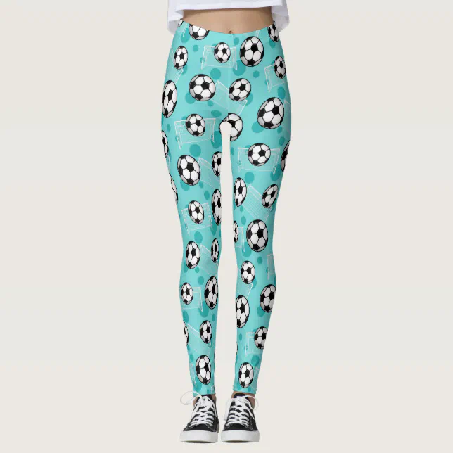 Soccer Ball and Goal Teal Pattern Leggings | Zazzle