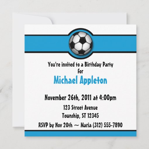 Soccer Ball Blue Birthday Invitations | Zazzle