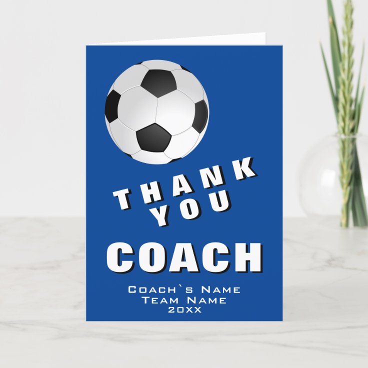 Soccer Ball Blue Thank you Coach Card | Zazzle