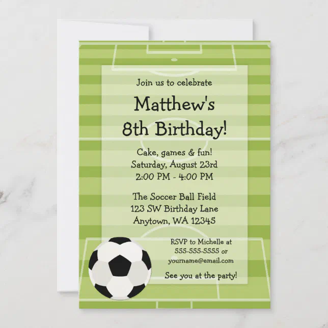 Soccer Ball Field Kids Birthday Party Invitation | Zazzle