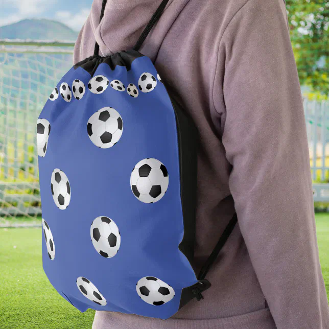 Soccer Ball Football Soccer Blue Pattern Kids Drawstring Bag | Zazzle