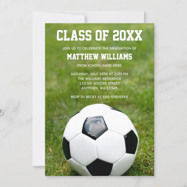 Soccer Ball Graduation Party Announcement | Zazzle