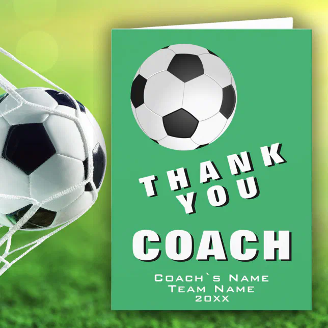 Soccer Ball Green Thank you Coach Card | Zazzle