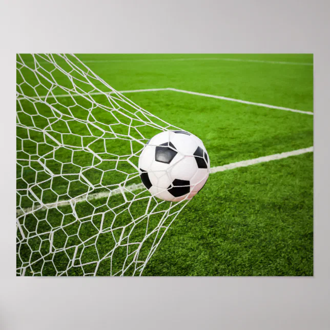 Soccer Ball Hitting Goal Net Poster | Zazzle