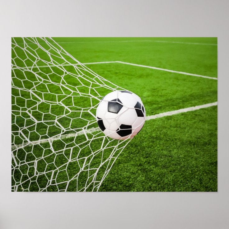 Soccer Ball Hitting Goal Net Poster | Zazzle
