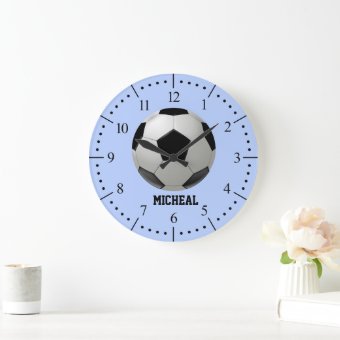 Soccer ball illustration personalized large clock | Zazzle
