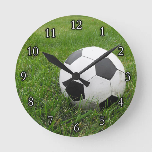 Soccer Ball in Grass Round Clock | Zazzle