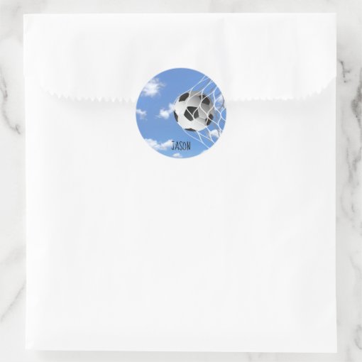 soccer ball in net classic round sticker | Zazzle