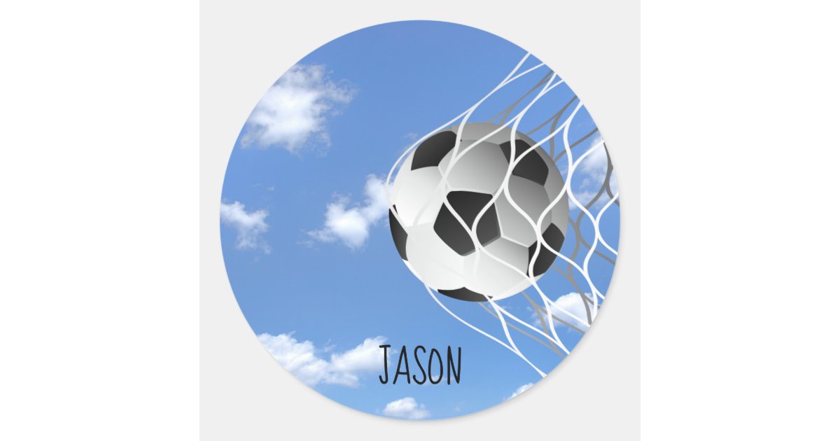 soccer ball in net classic round sticker | Zazzle