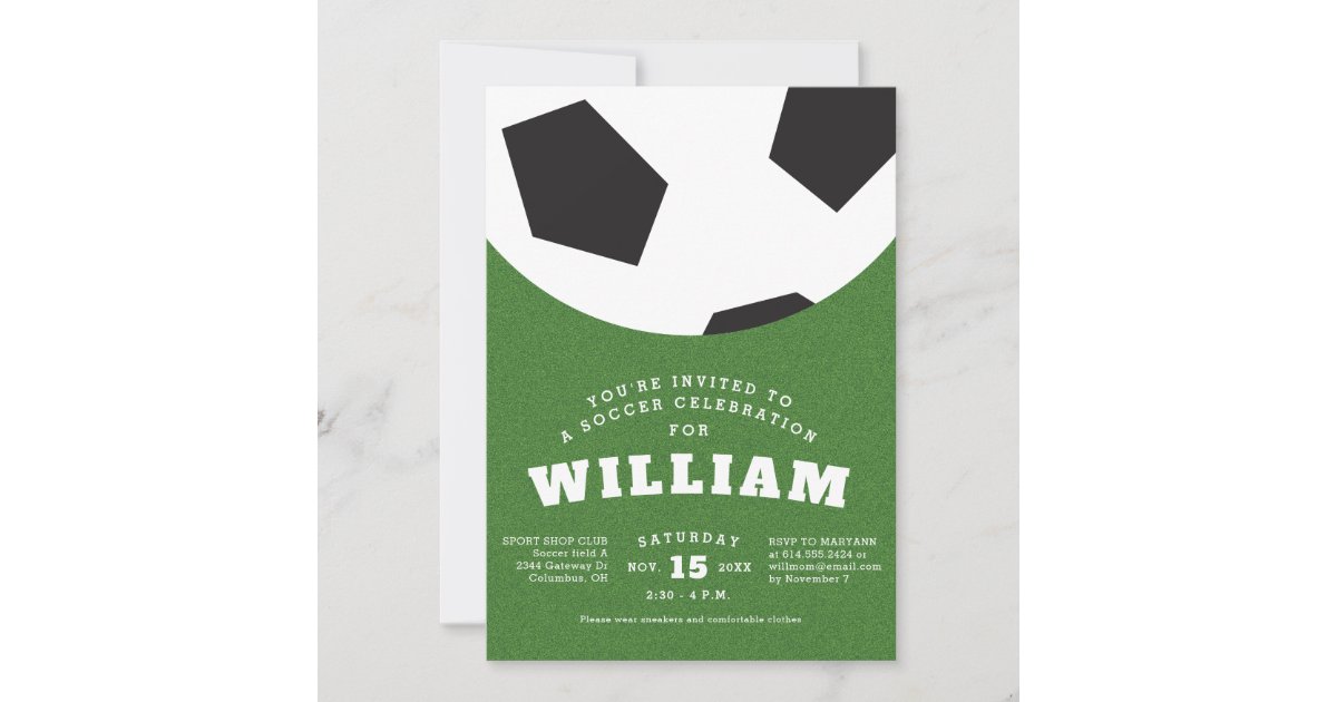 Soccer ball kids birthday party invitation | Zazzle