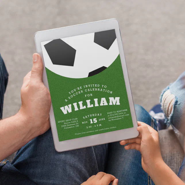 Soccer ball kids birthday party invitation | Zazzle