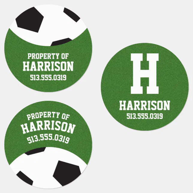 Soccer ball label with kid name | Zazzle
