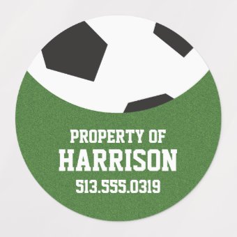 Soccer ball label with kid name | Zazzle