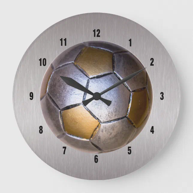 Soccer Ball Metallic Design Large Clock | Zazzle