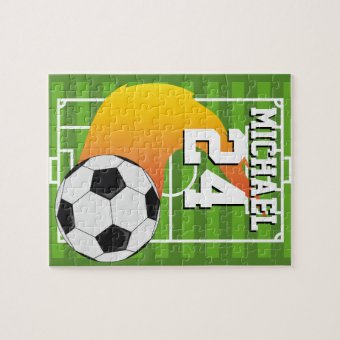 Soccer Ball Name Jersey Number Sports Jigsaw Puzzle | Zazzle