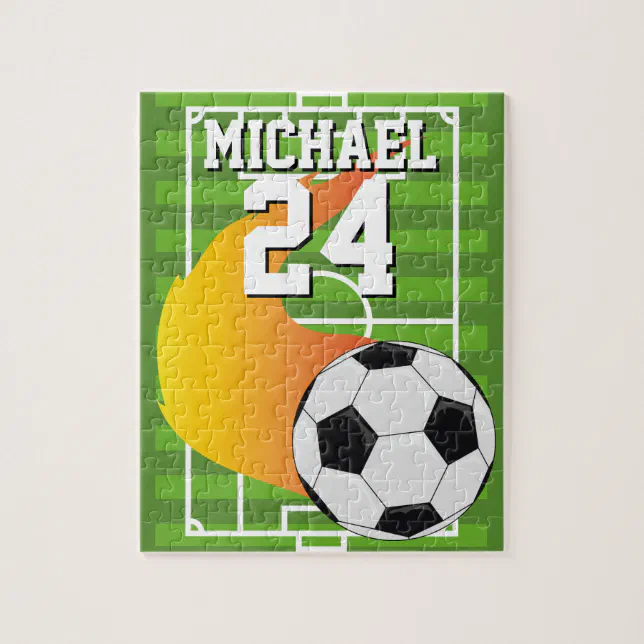 Soccer Ball Name Jersey Number Sports Jigsaw Puzzle | Zazzle