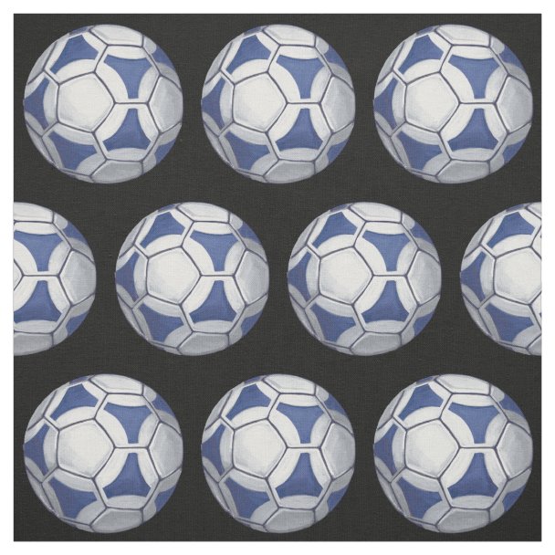 Soccer balls on blue, pattern fabric | Zazzle