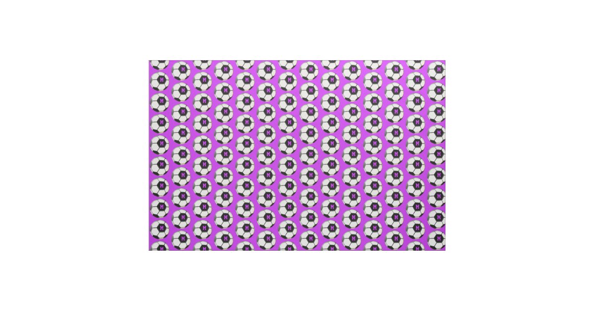 Soccer Ball Purple Monogram Pattern Fabric | Zazzle
