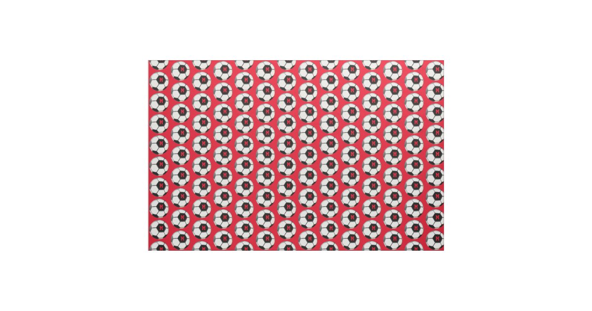 Soccer Ball Red Monogram Pattern Fabric | Zazzle
