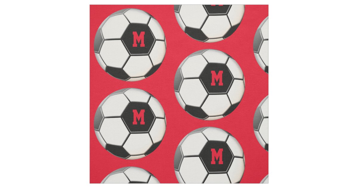 Soccer Ball Red Monogram Pattern Fabric | Zazzle