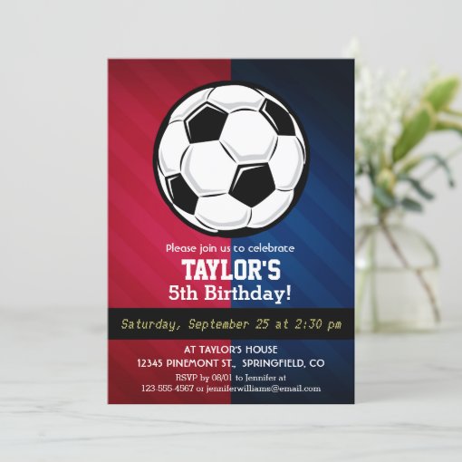 Soccer Ball; Red, White, and Blue Invitation | Zazzle