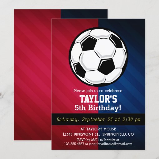 Soccer Ball; Red, White, and Blue Invitation | Zazzle