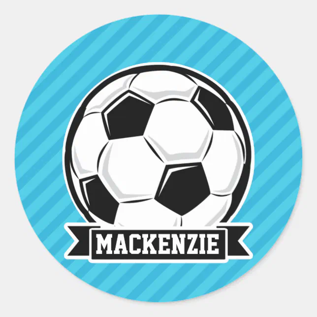 Soccer Ball; Sky Blue Stripes Classic Round Sticker | Zazzle