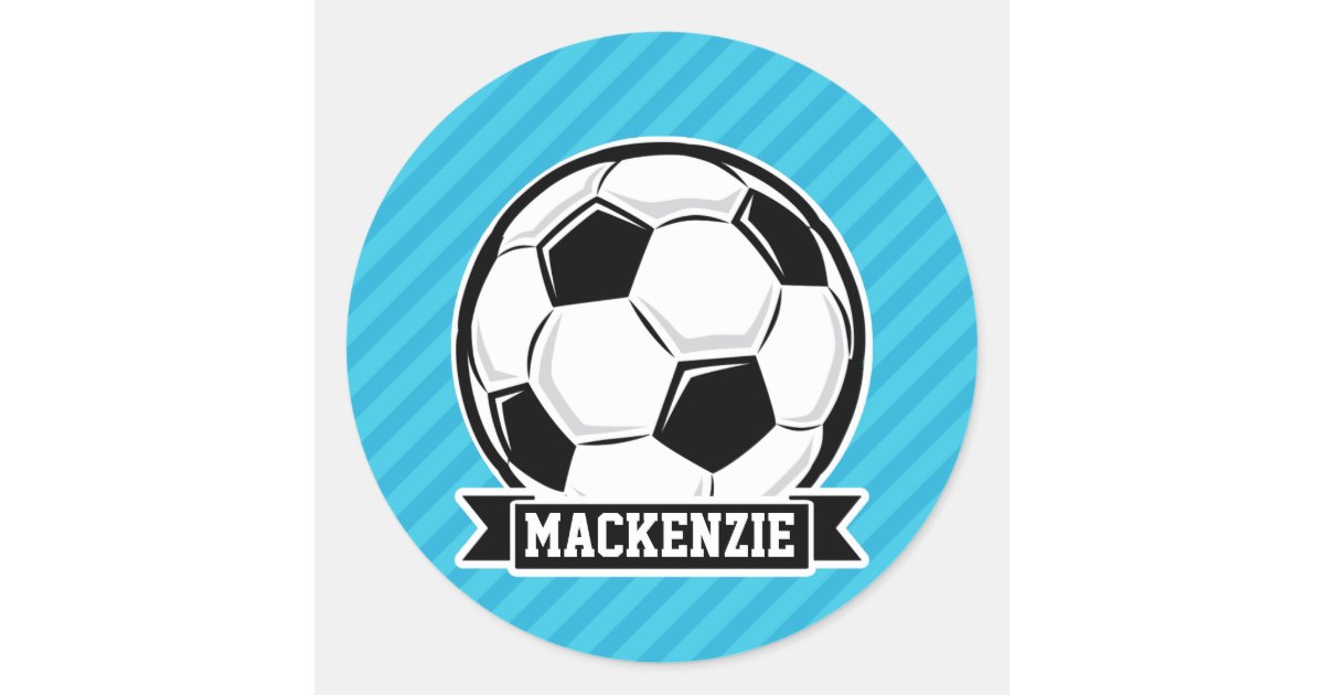 Soccer Ball; Sky Blue Stripes Classic Round Sticker | Zazzle
