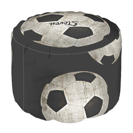 Soccer Ball Sport Black White Personalized Kids Pouf | Zazzle