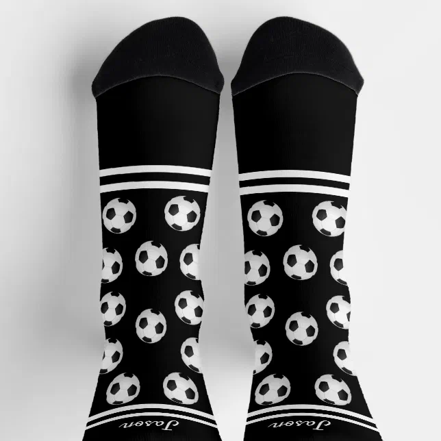 soccer ball sports add your name or text black socks | Zazzle