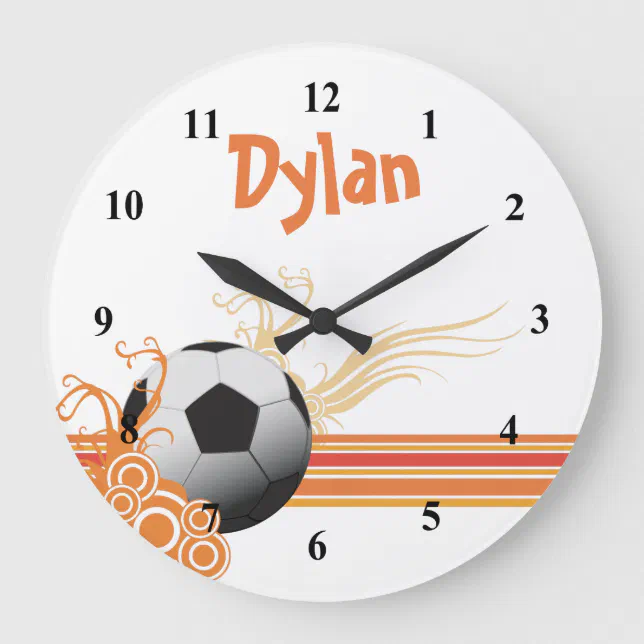 Soccer Ball Sports Game Personalized Name Large Clock | Zazzle
