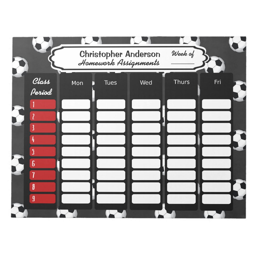 Soccer Ball Weekly Homework Assignment Notepad | Zazzle