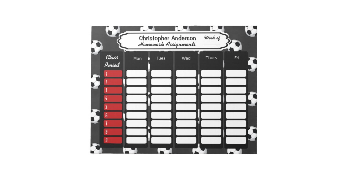 Soccer Ball Weekly Homework Assignment Notepad | Zazzle