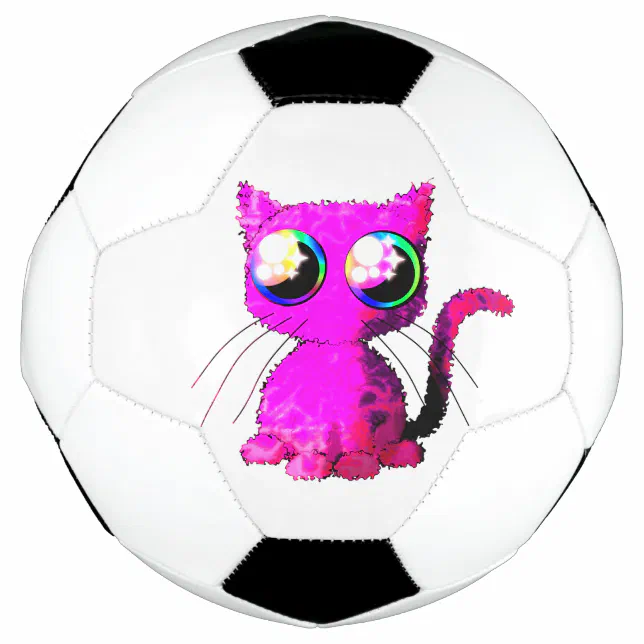 Soccer ball with curly pink kawaii cat | Zazzle