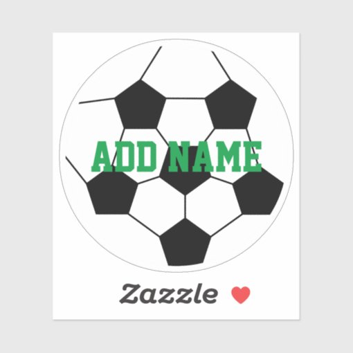 Soccer Ball with Custom Name Green Sticker | Zazzle