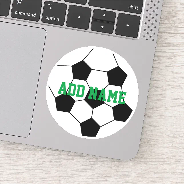Soccer Ball with Custom Name Green Sticker | Zazzle