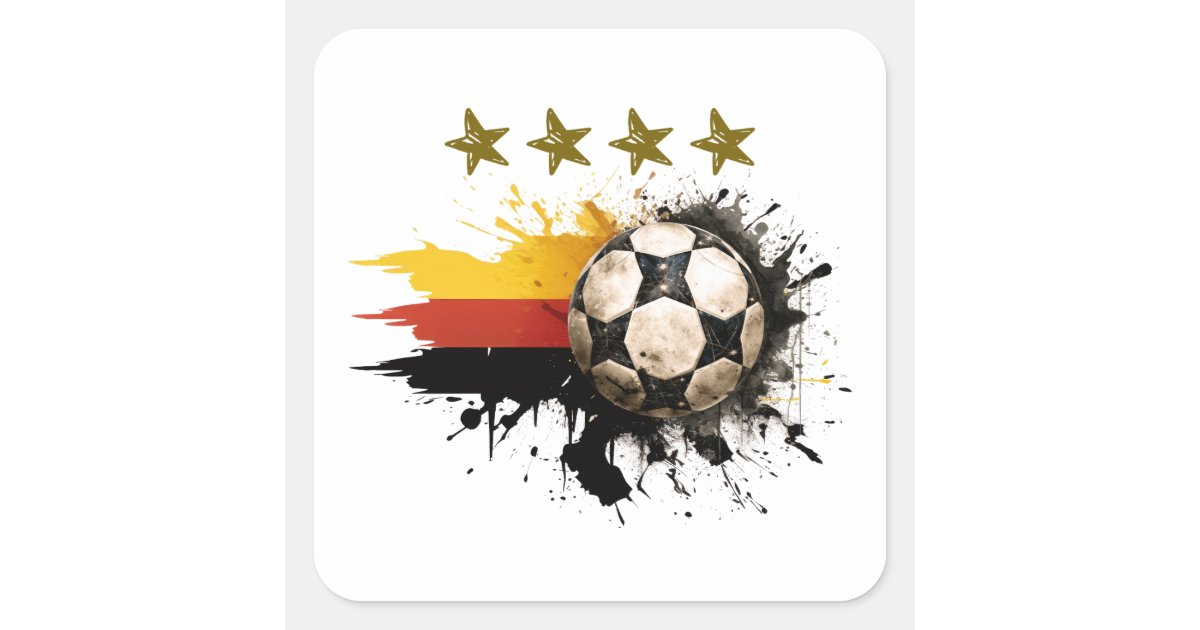 Soccer ball with German Flag and four golden Stars Square Sticker | Zazzle