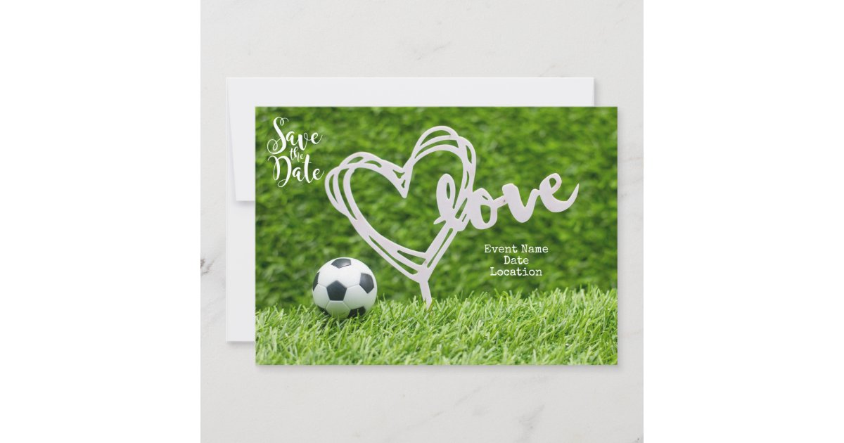 Soccer ball with love for wedding save the date invitation | Zazzle