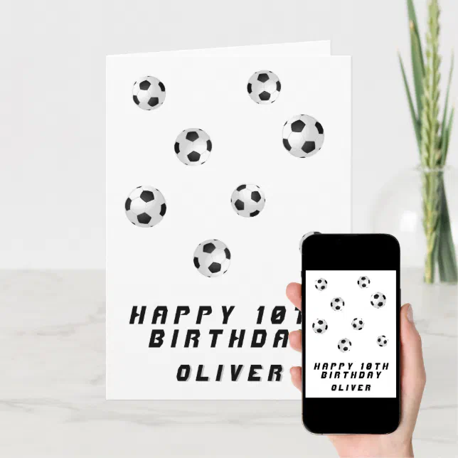 Soccer Balls Black and White Boy Happy Birthday Card | Zazzle
