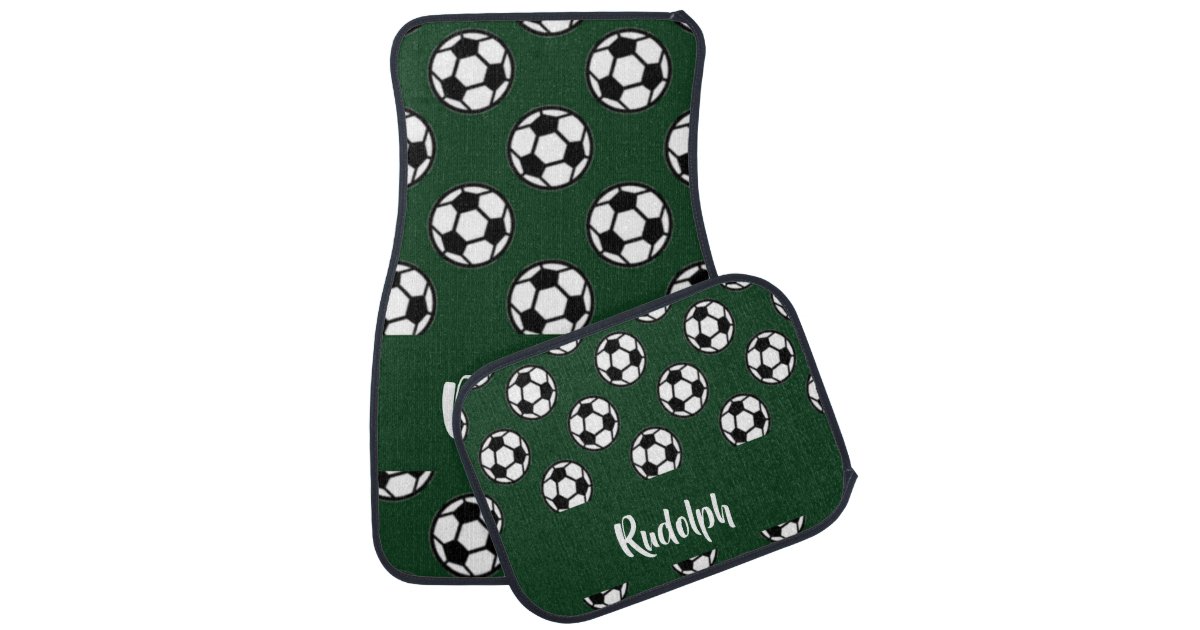 Soccer balls green pattern car floor mat | Zazzle